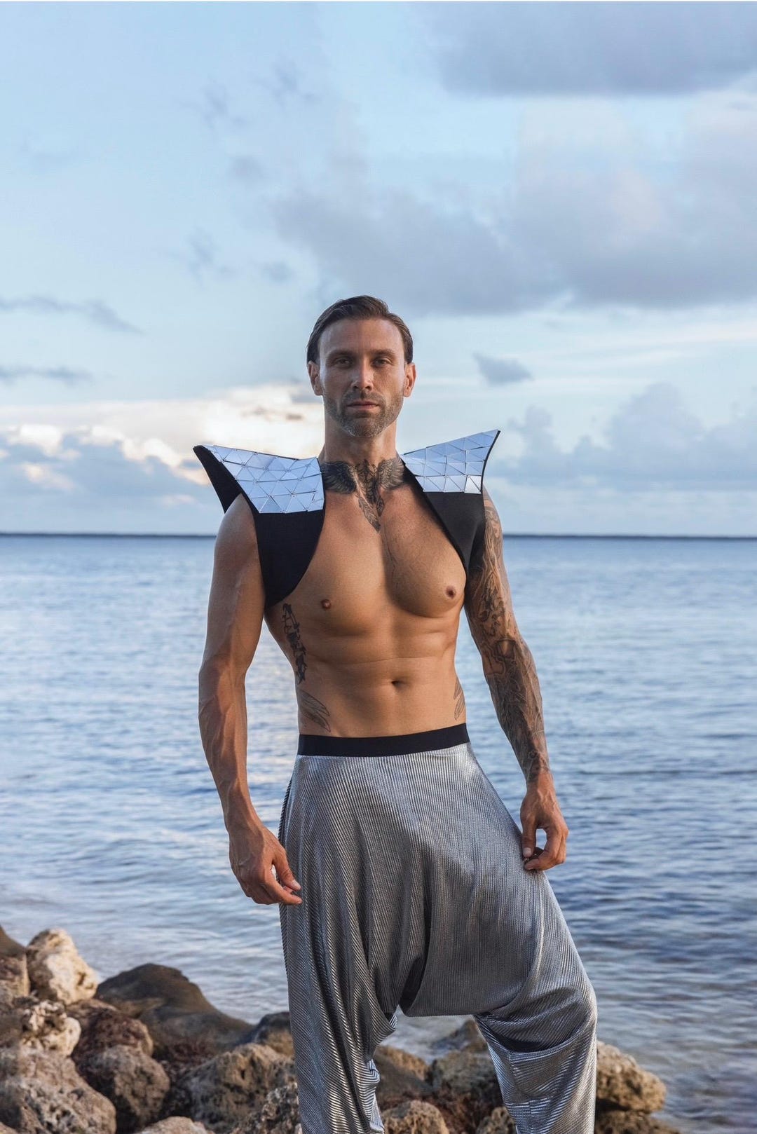 Galactic Mirror Shoulder Pads - Futuristic Men’s Accessories in Silver ...