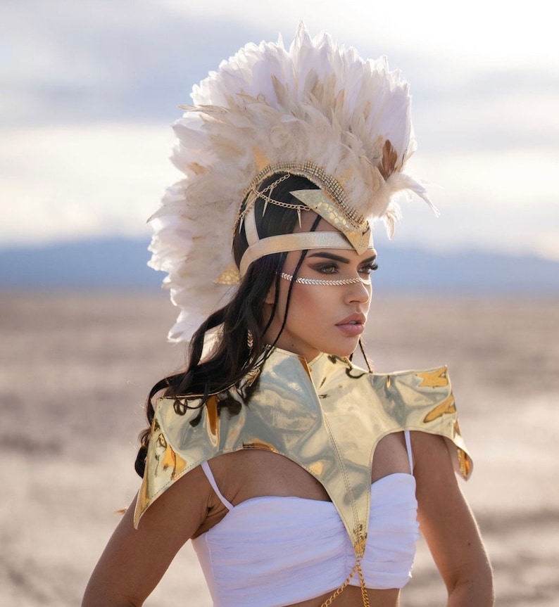 Leather and Feather Mohawk - Gold and White Burning Man Festival ...