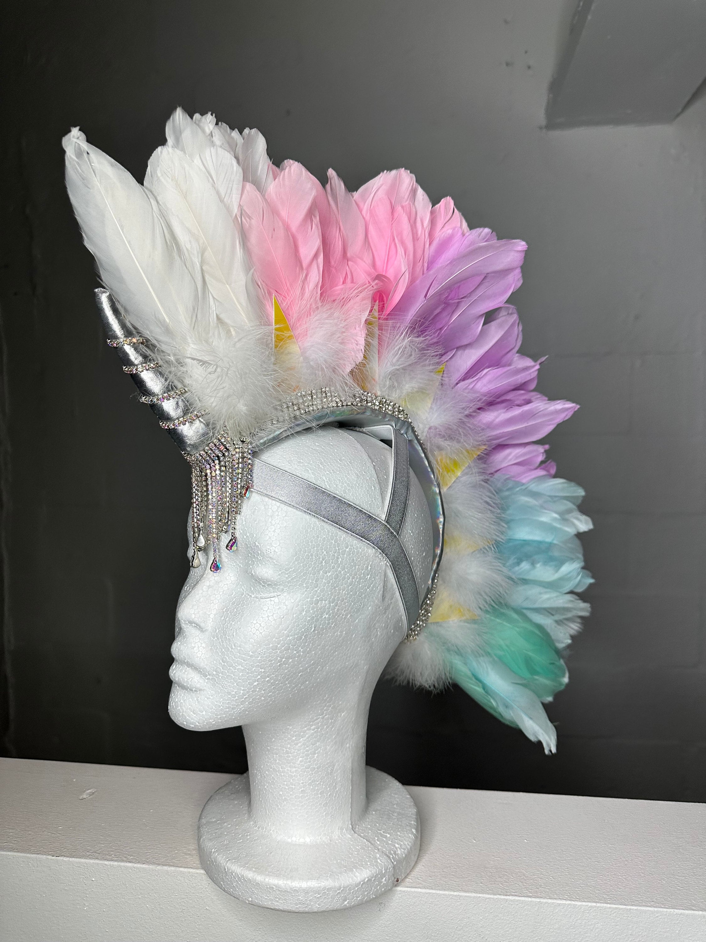 Unicorn Feather Headdress With Rhinestones Pink, Purple, and Blue ...