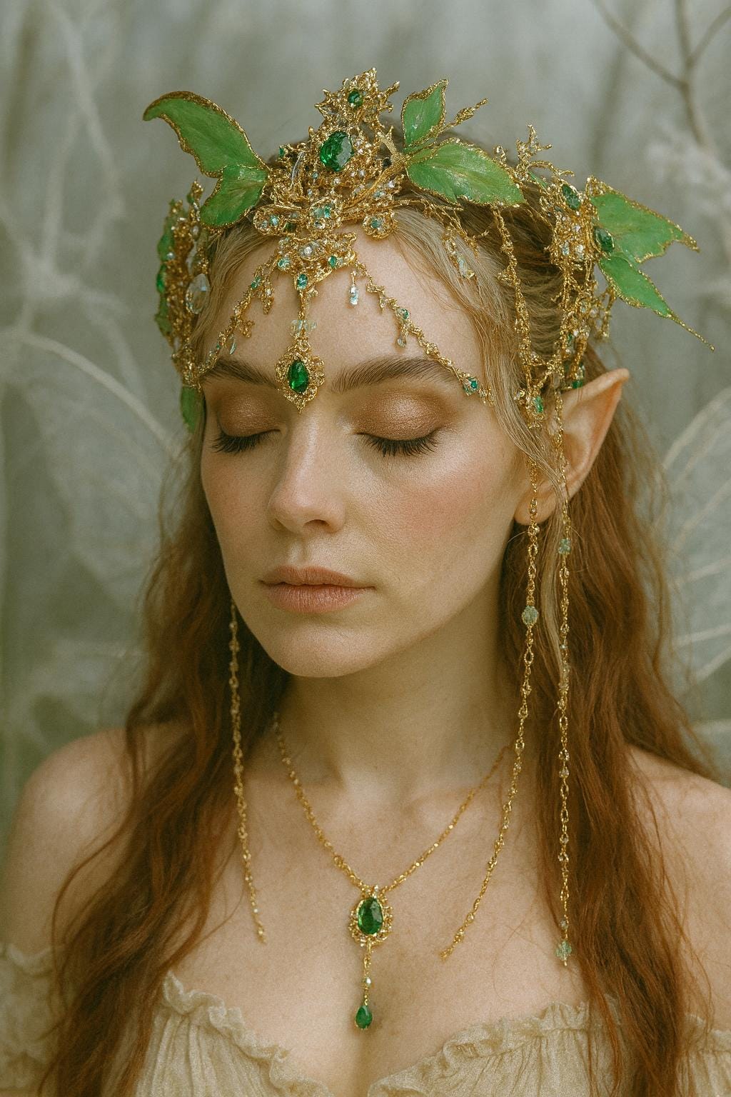 Elf Fairy Crown and Ear Cuff Set – Gold Leaf Crystal Headpiece ...