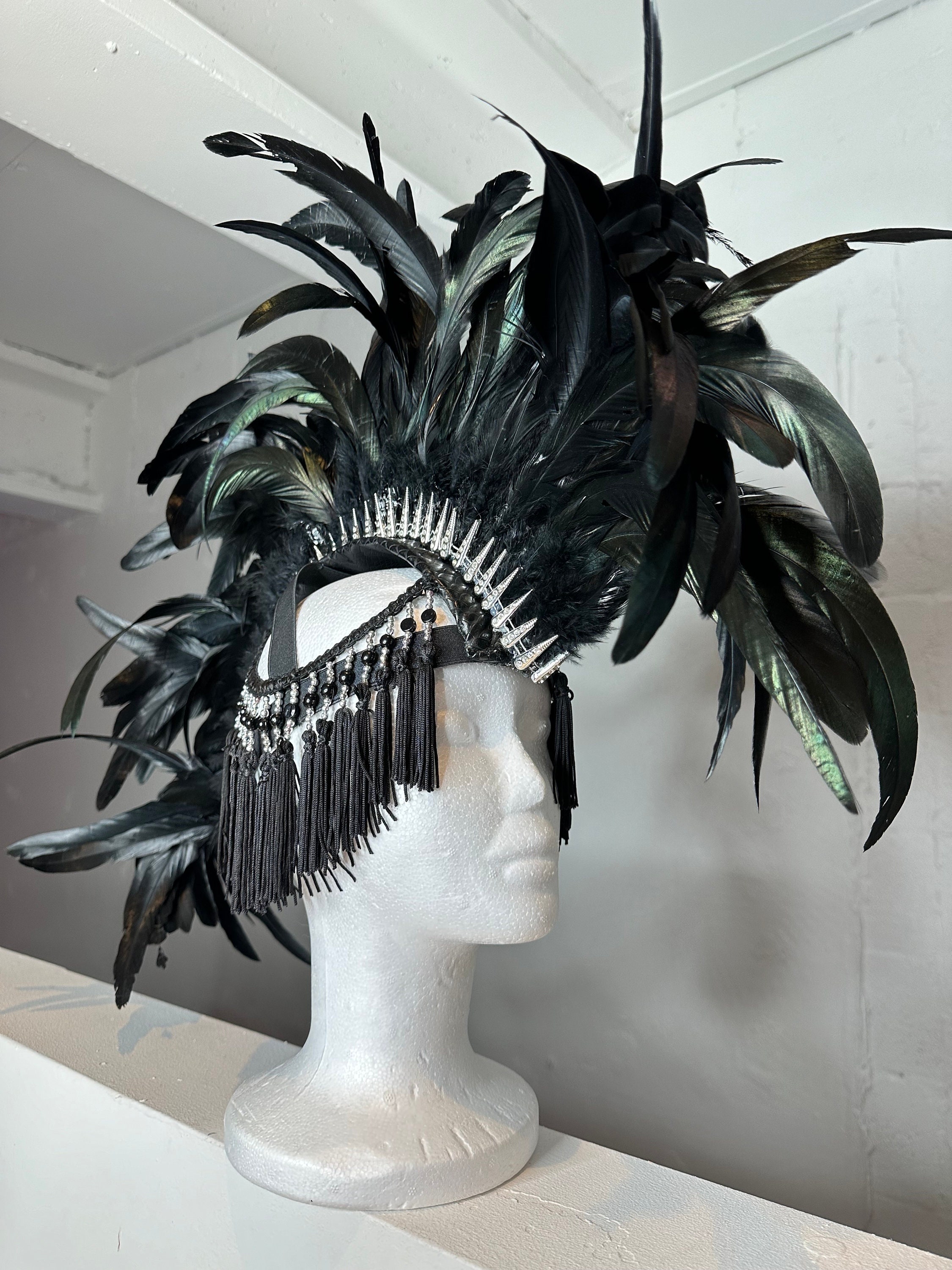 Black Feathered Mohawk Headpiece | Burning Man Festival Costume ...
