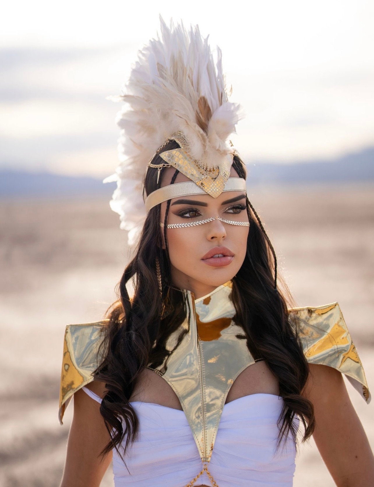 Leather and Feather Mohawk - Gold and White Burning Man Festival ...