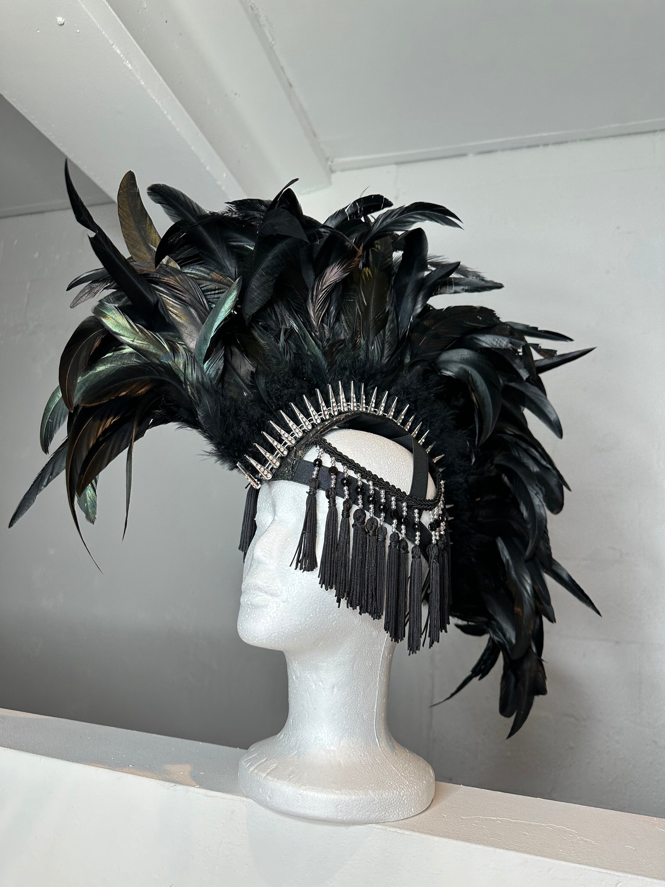 Black Feathered Mohawk Headpiece | Burning Man Festival Costume ...