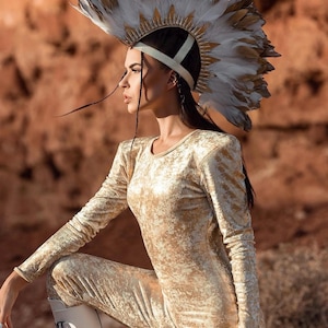 Gold and White Feather Mohawk Headpiece – Handmade Festival Crown for ...