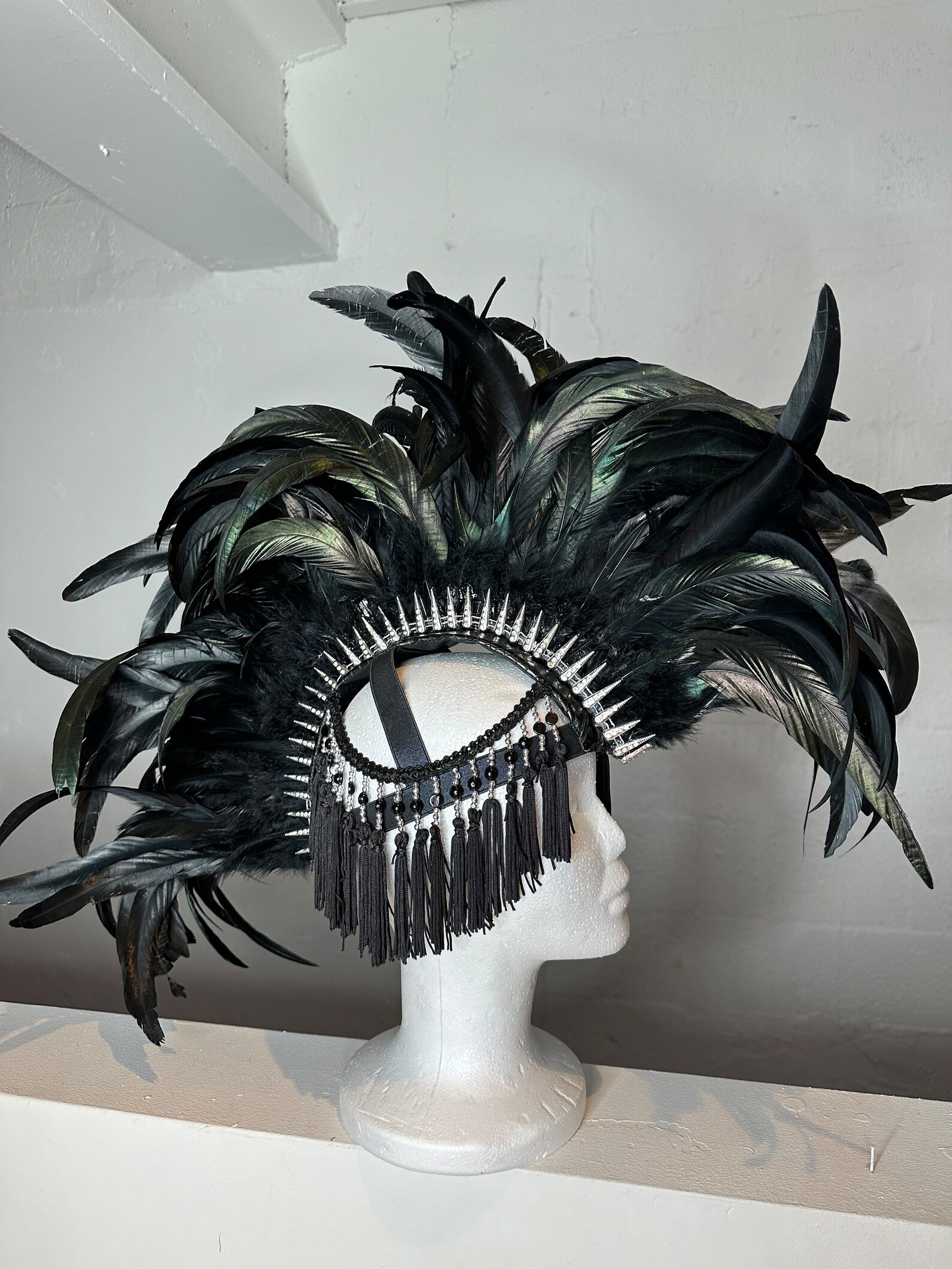 Black Feathered Mohawk Headpiece | Burning Man Festival Costume ...