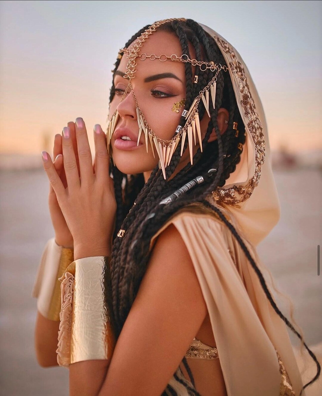 Gold Face Chain Headpiece Festival & Burning Man Jewelry Boho Warrior ...