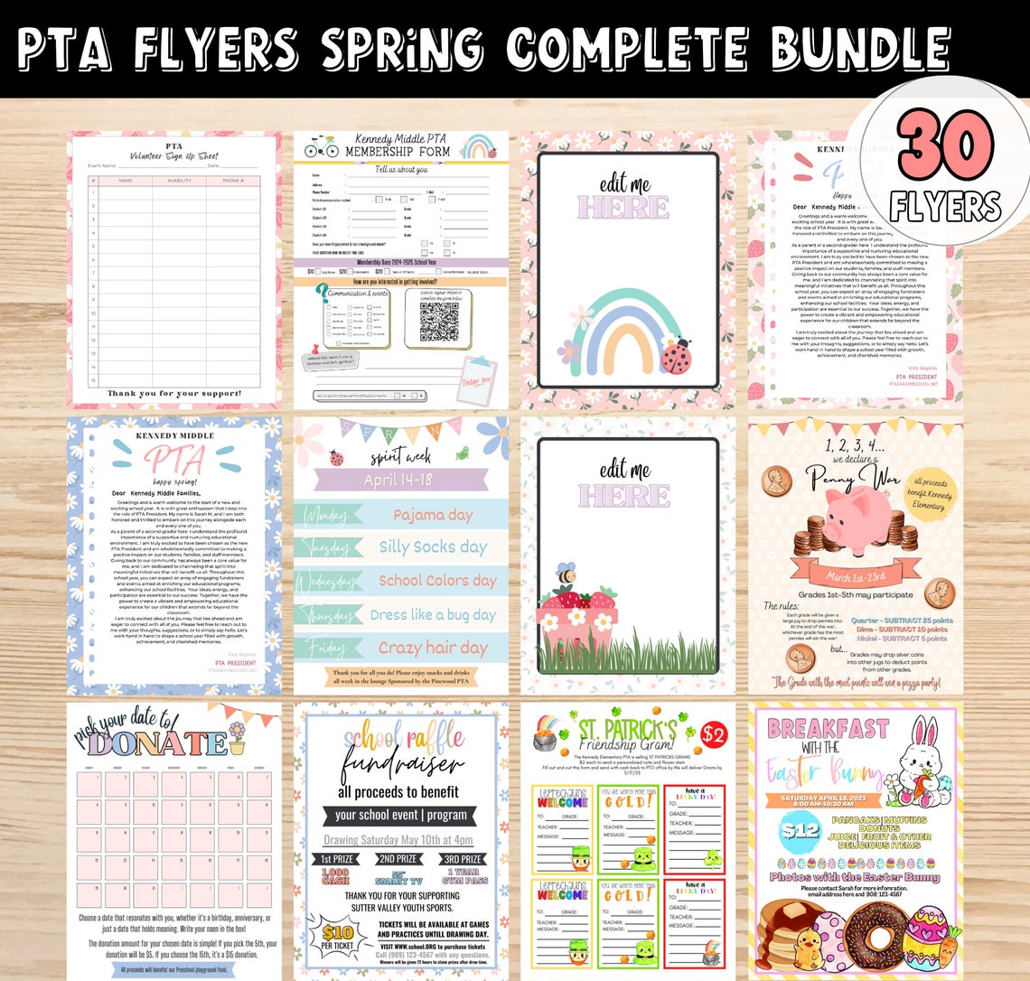 EDITABLE PTA Bundle Spring Fundraiser Flyer Join the Pta Pta Membership ...