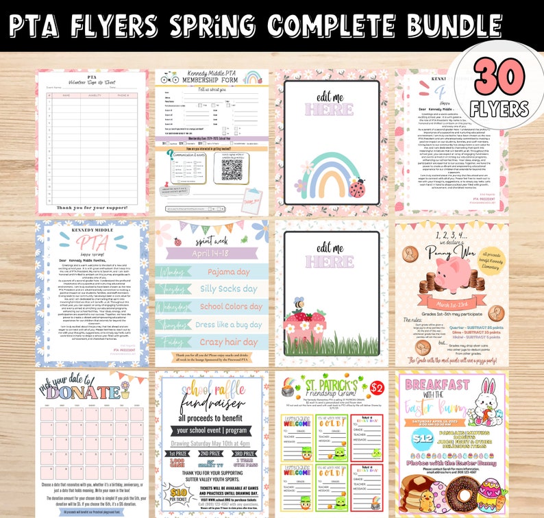 EDITABLE PTA Bundle Spring Fundraiser Flyer Join the Pta Pta Membership ...