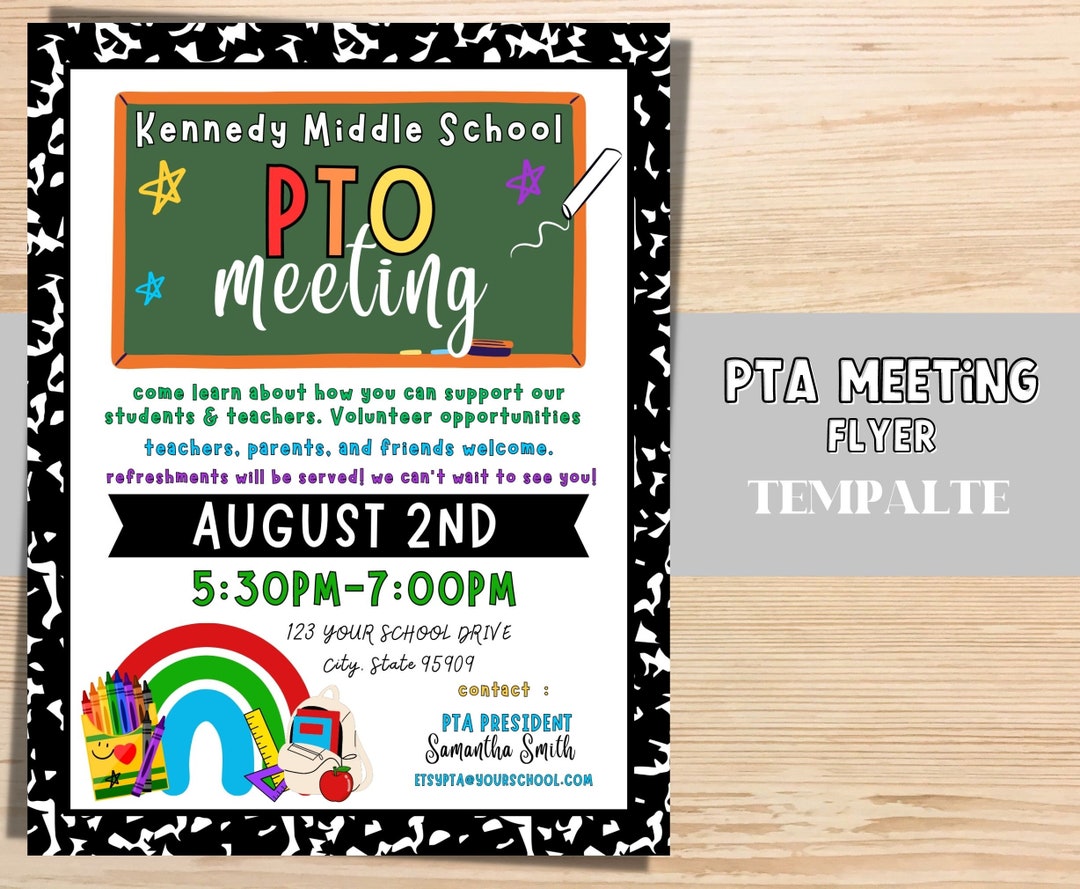 PTO PTA Meeting Flyer Template | Join the PTA |editable School Template ...