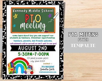 PTA Meeting Flyer Template | Join the PTA | PTO Editable School ...