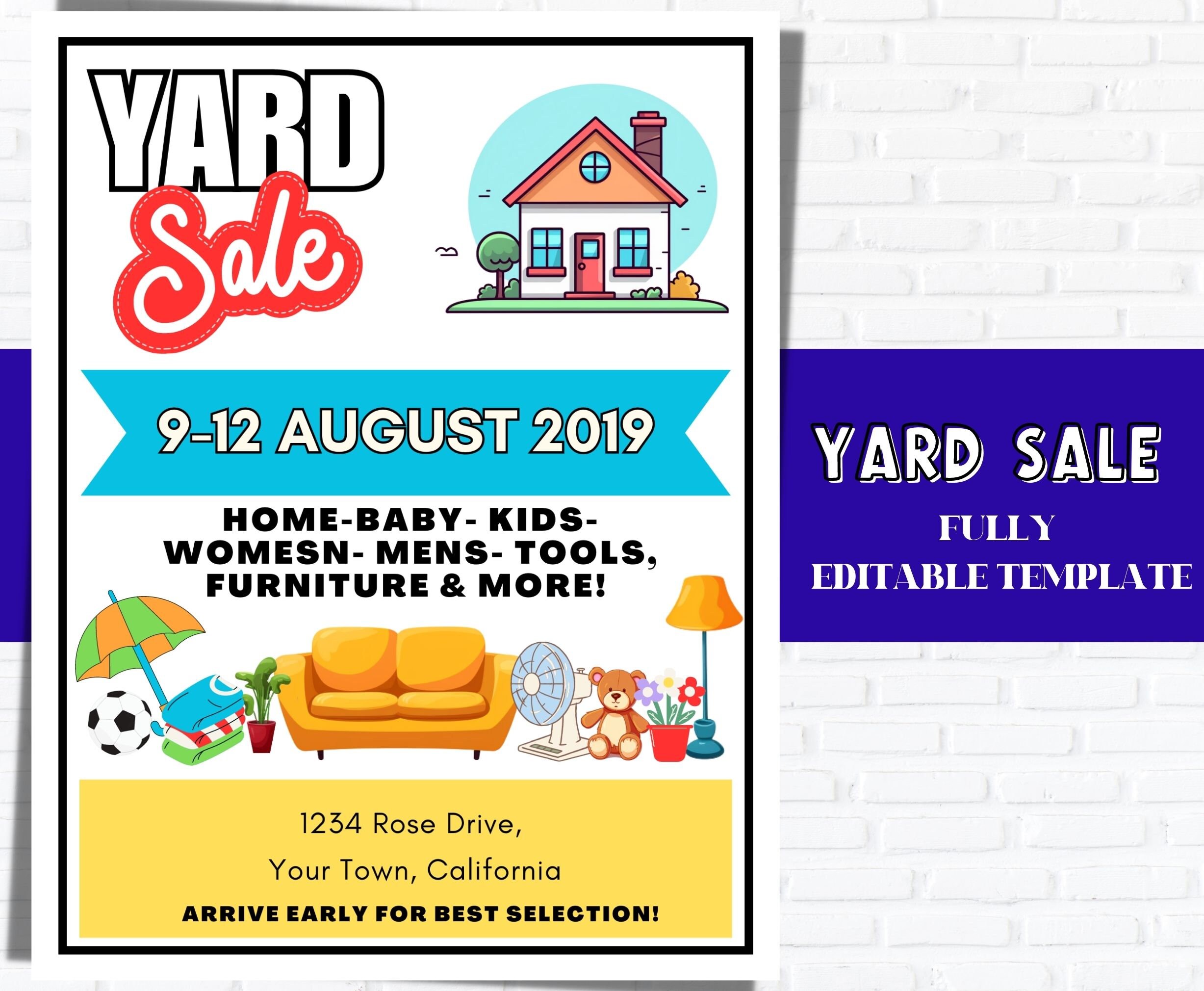Editable YARD SALE Flyer TEMPLATE, Garage Sale Flyer, Neighborhood Yard ...