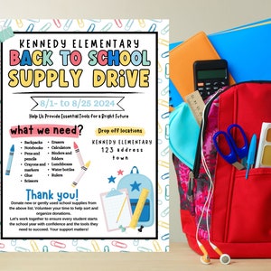 Back to School Supply Drive Flyer TEMPLATE, Editable Back to School ...
