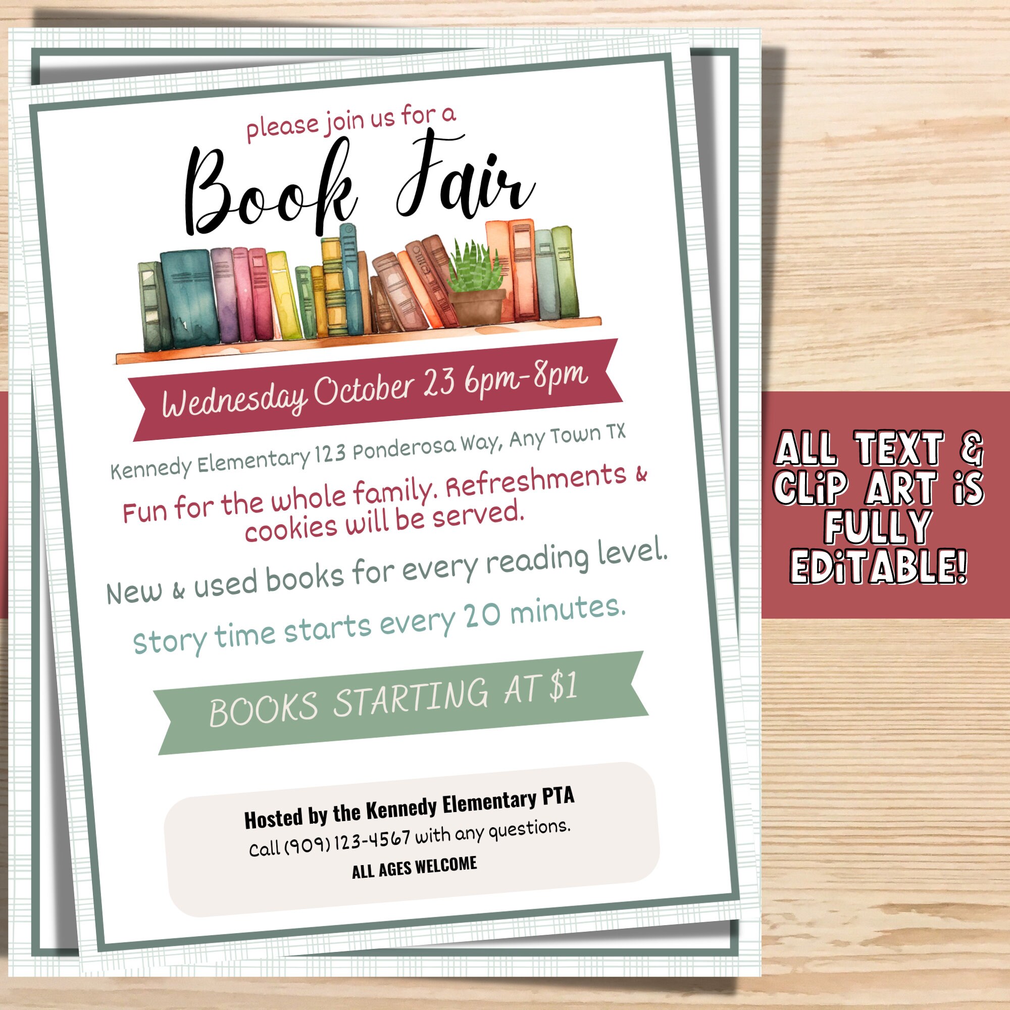 Fully EDITABLE Book Fair Event Flyer | Book Flyer Template | Fundraiser ...