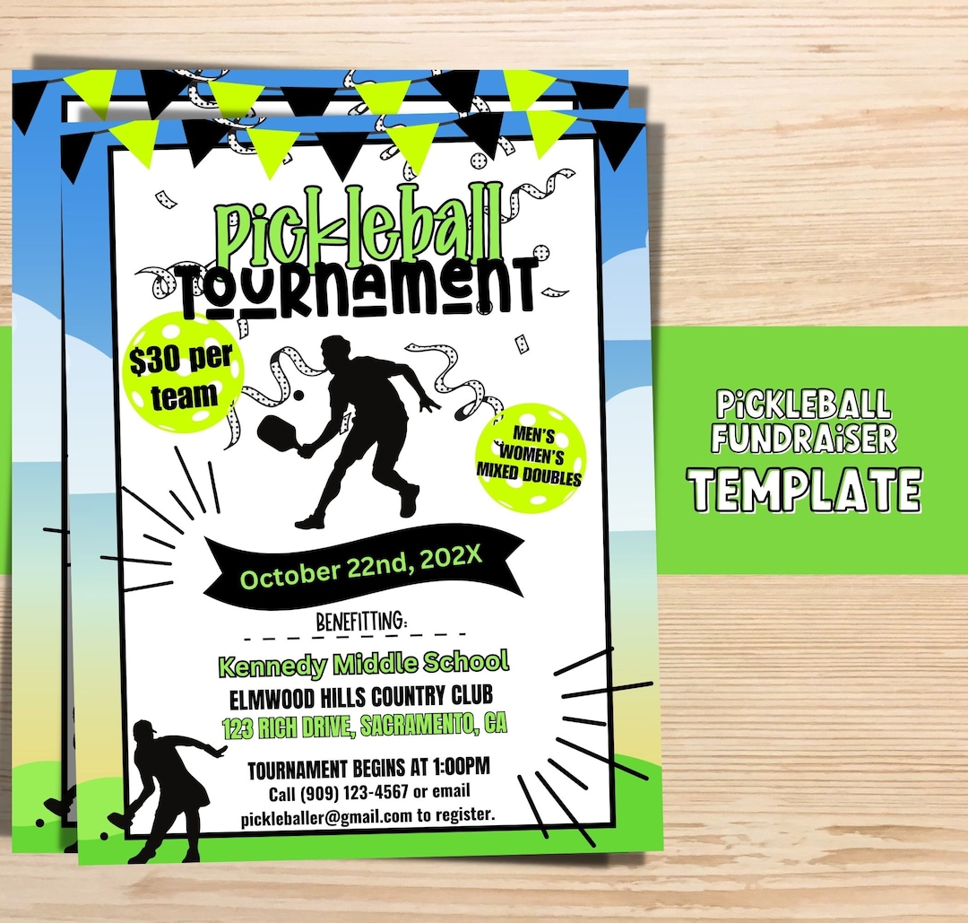 Pickleball Tournament Editable Fundraiser Flyer TEMPLATE, School ...