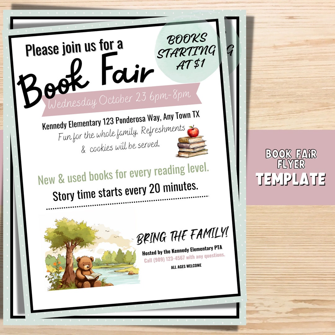 Book Fair Event Flyer Fully EDITABLE | Book Flyer Template | Fundraiser ...