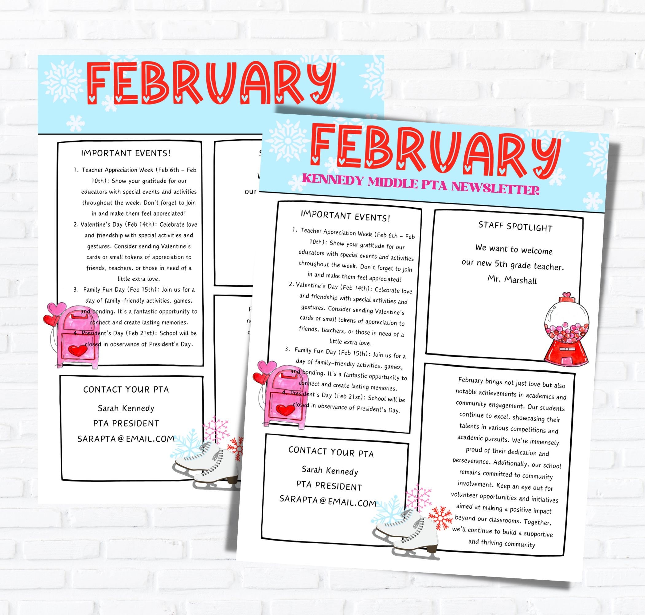 February EDITABLE PTA Newsletter | Valentine's School Newsletter | PTA ...
