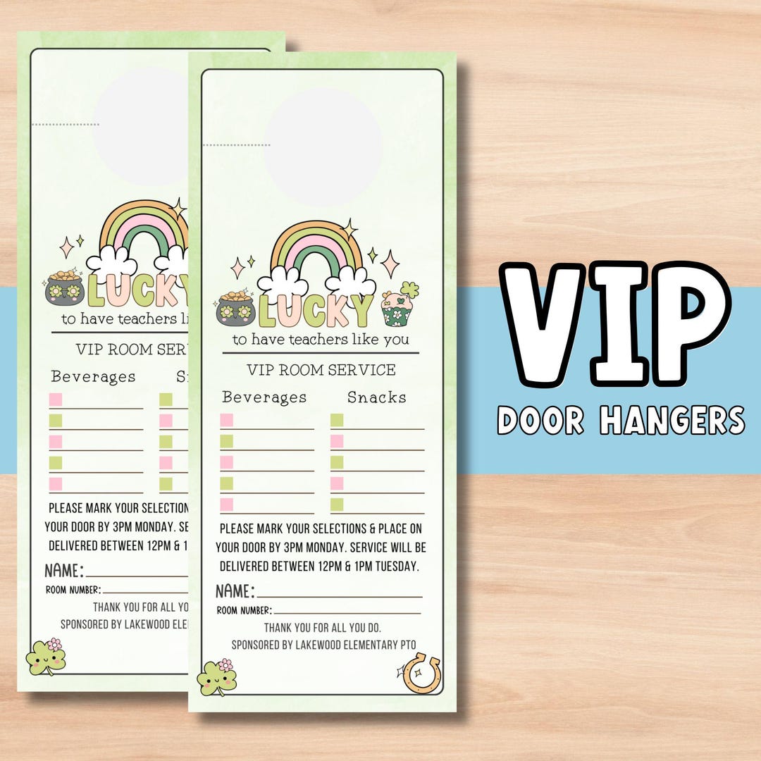 VIP Room Service Door Hanger | St.patrick's Teacher Appreciation Gift ...
