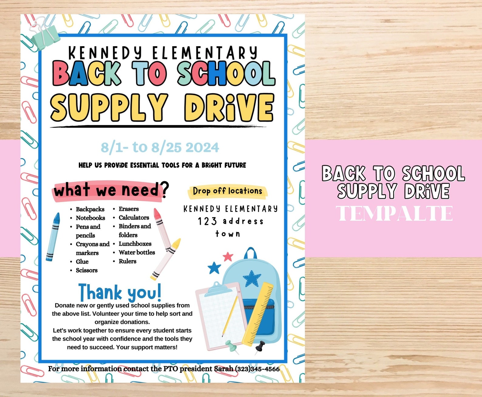 Back to Open House Flyer TEMPLATE, & School Supply Drive Editable Back ...