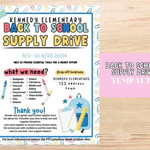 Back to Open House Flyer TEMPLATE, & School Supply Drive Editable Back ...