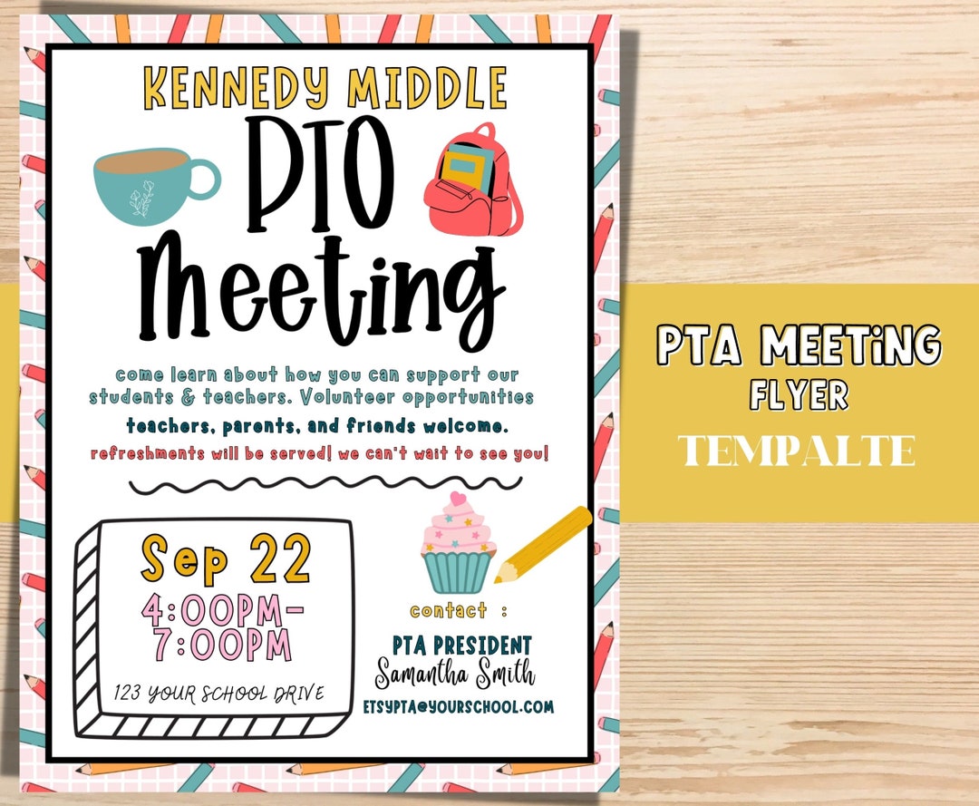 PTO PTA Meeting Flyer Template | Join the PTA |editable School Template ...