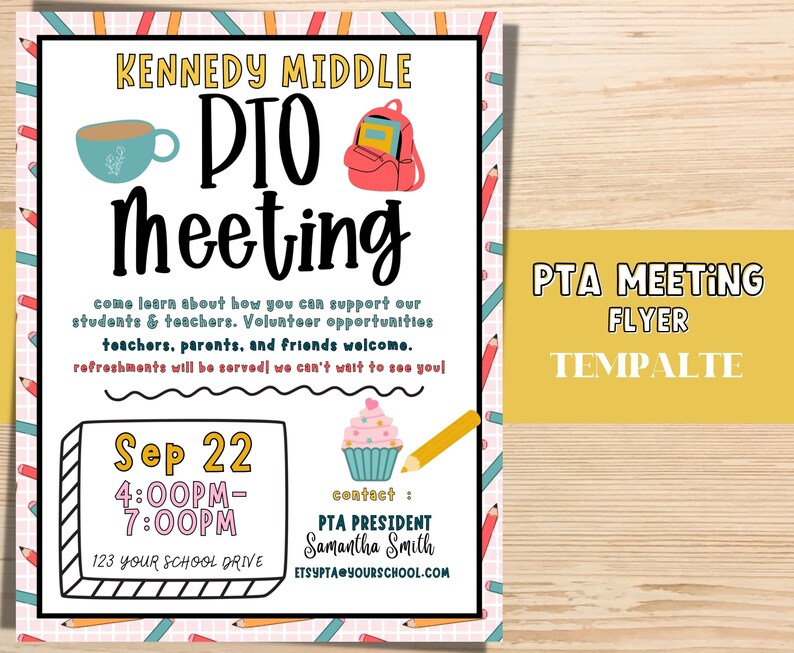 PTO PTA Meeting Flyer Template | Join the PTA |editable School Template ...