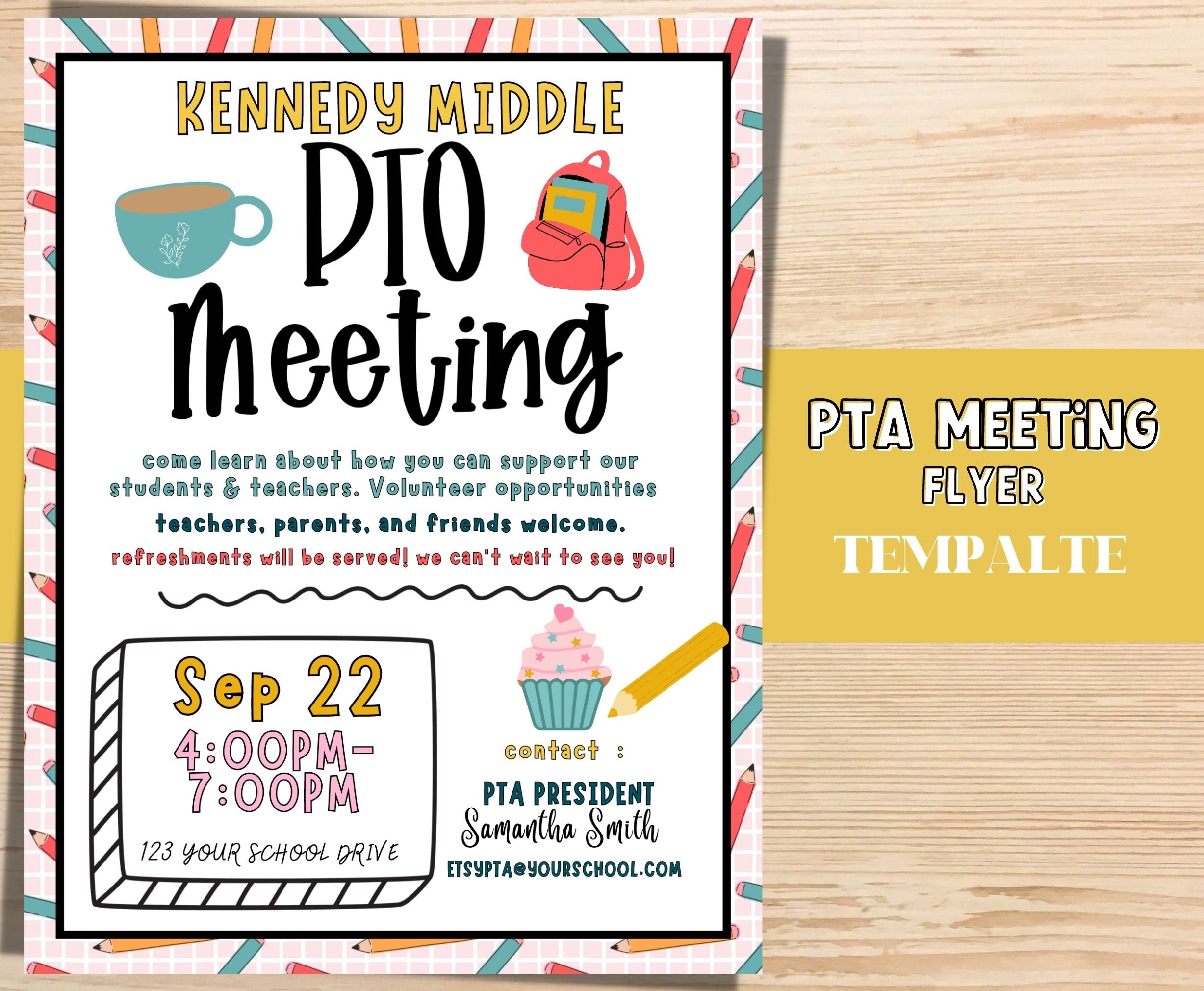 PTO PTA Meeting Flyer Template | Join the PTA |editable School Template ...