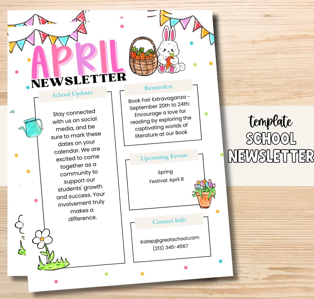 April PTA Newsletter | Spring Newsletter | Daycare Newsletter Template ...