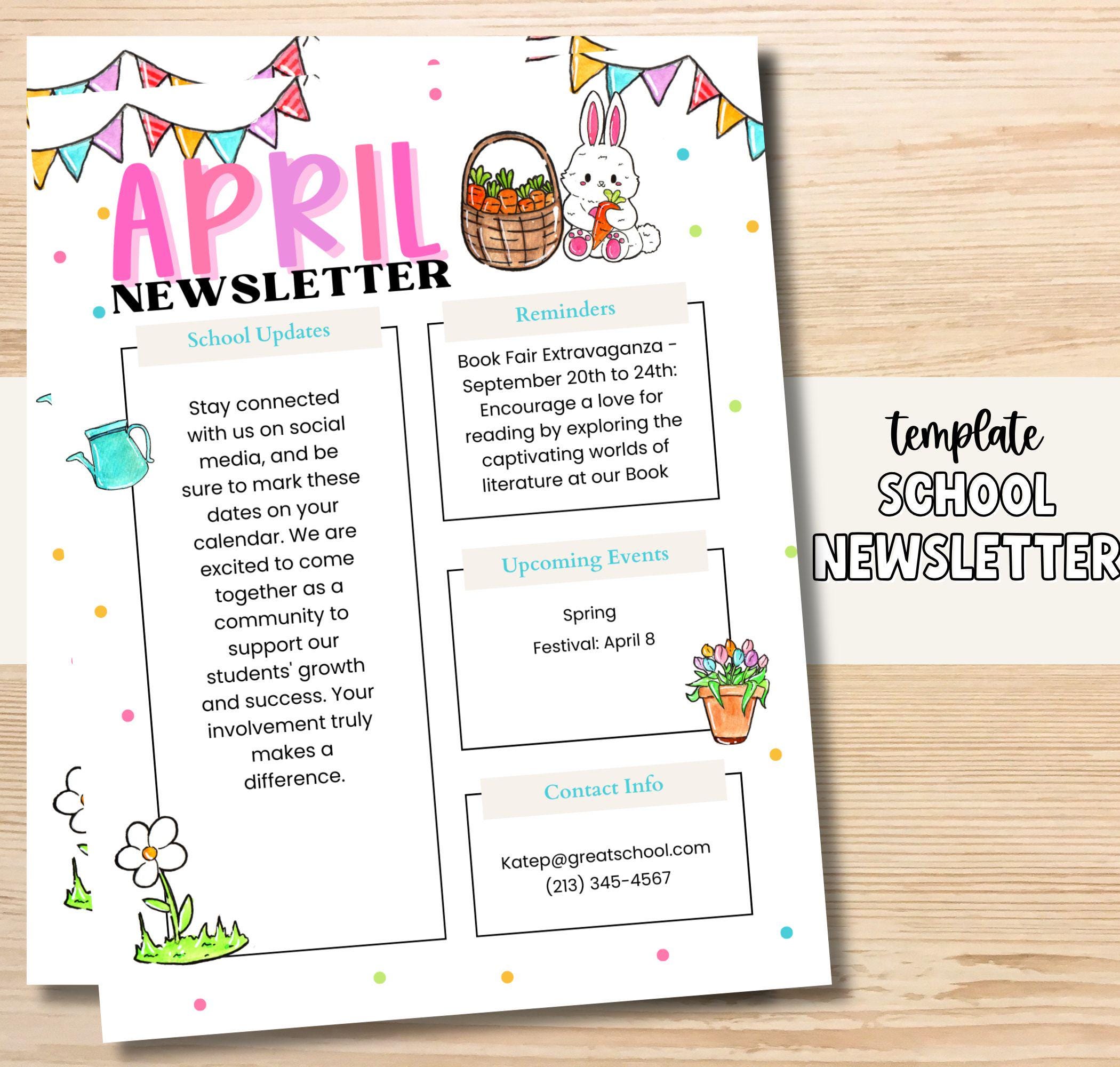 April PTA Newsletter | Spring Newsletter | Daycare Newsletter Template ...