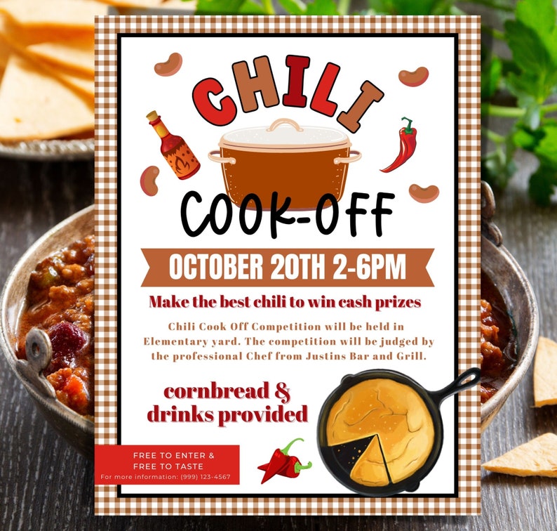 Chili Cook off Flyer | Autumn Flyer Template | Fundraising PTA Event ...
