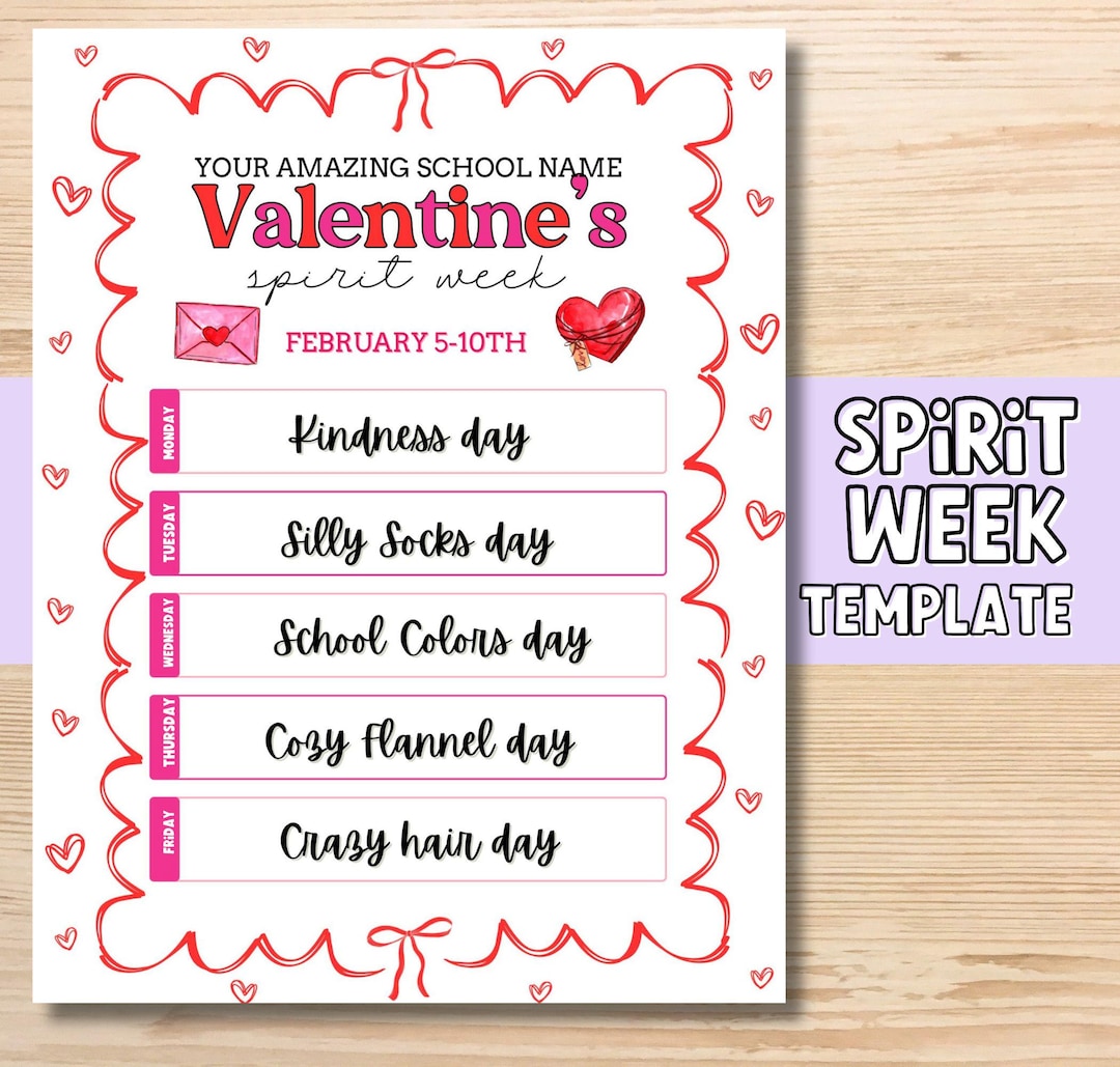 Valentine Spirit Week Template | February Preschool } Valentine's ...