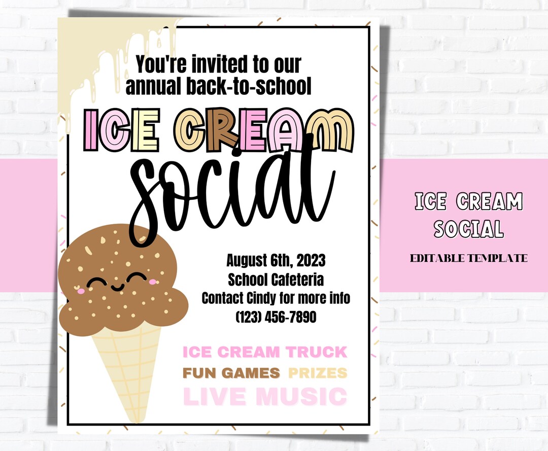 Ice Cream Social Flyer TEMPLATE, Summer Flyer, Summer Fundraiser, PTA ...