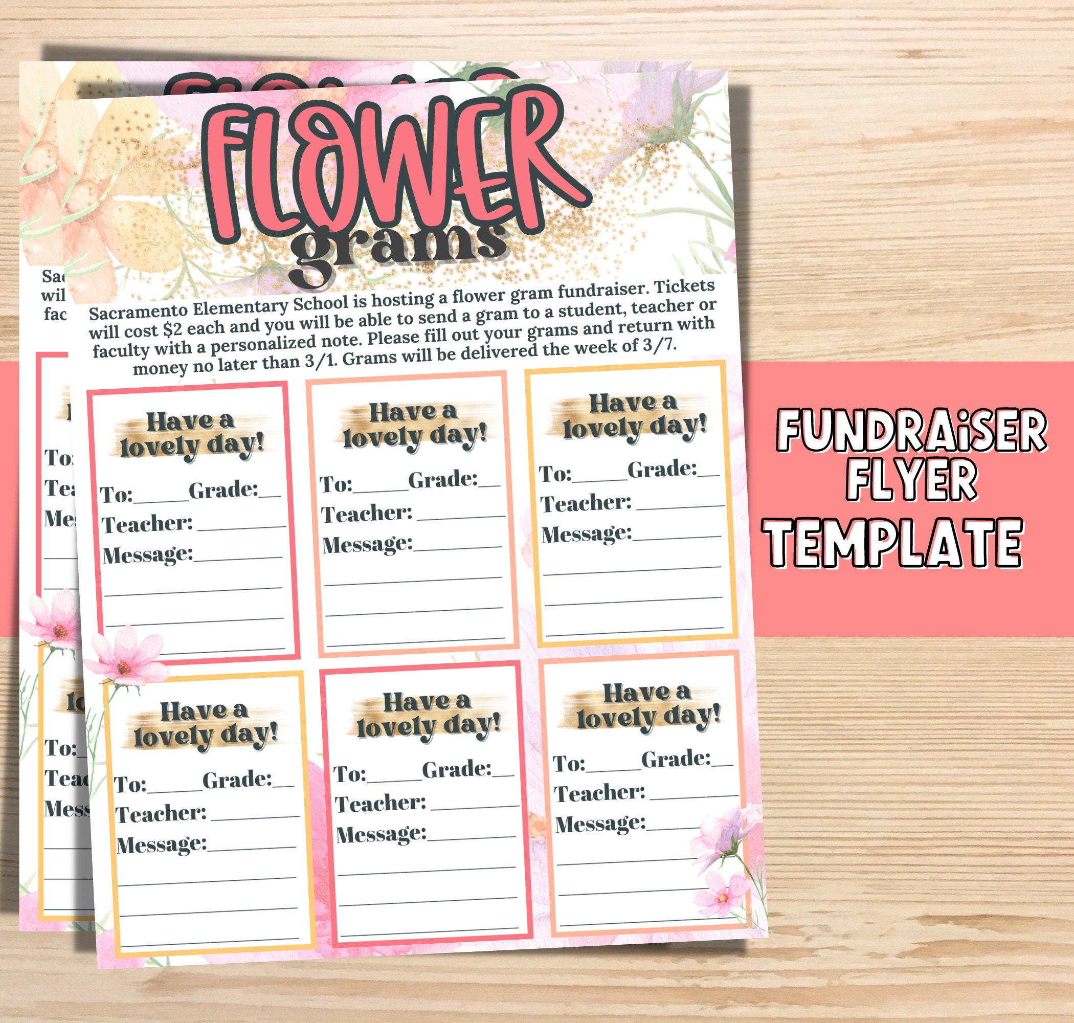 Flower Gram Fundraiser Flyer | Valentine Gram Template | Fundraising ...