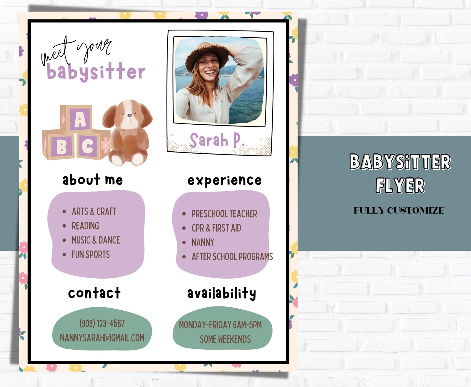 Babysitter Profile Professional Flyer TEMPLATE, Meet Your Nanny, Nanny ...