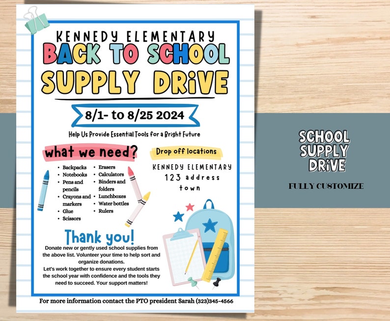 School Supply Drive Flyer TEMPLATE, Editable Back to School Flyer, PTA ...