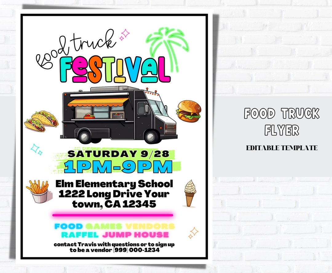 Food Truck Flyer | Food Truck FESTIVAL TEMPLATE, Editable ...