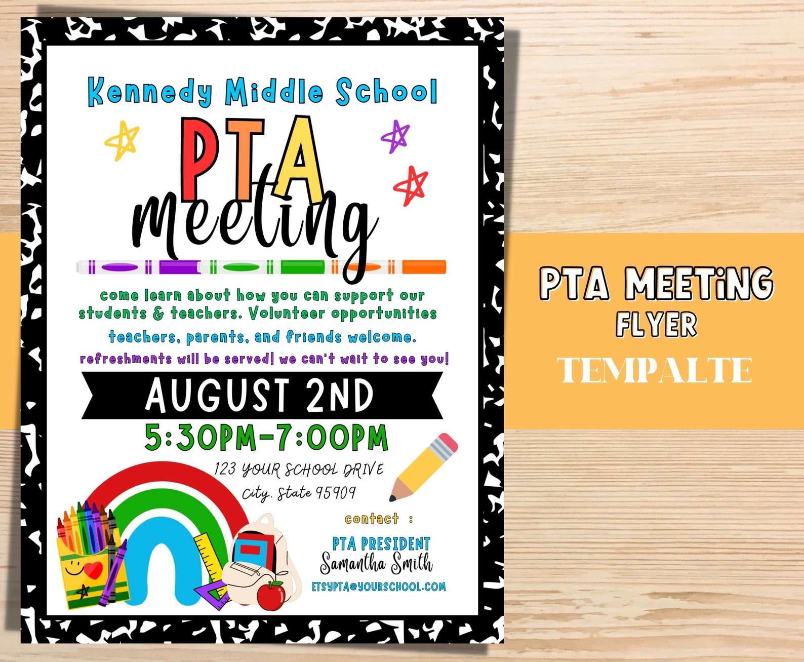 PTA Meeting Flyer Template | Join the PTA | PTO Editable School ...