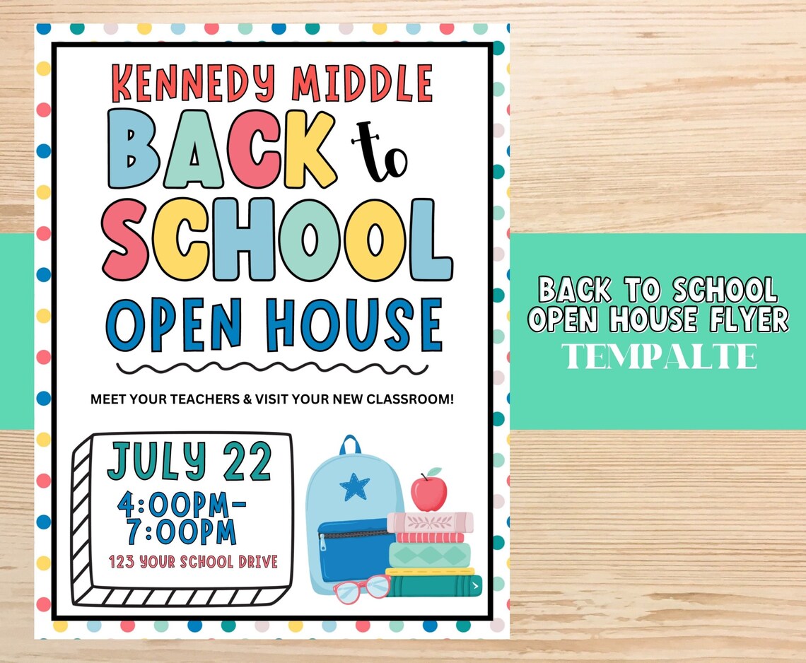 Back to Open House Flyer TEMPLATE, & School Supply Drive Editable Back ...