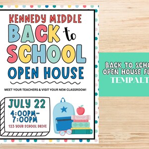 Back to Open House Flyer TEMPLATE, & School Supply Drive Editable Back ...