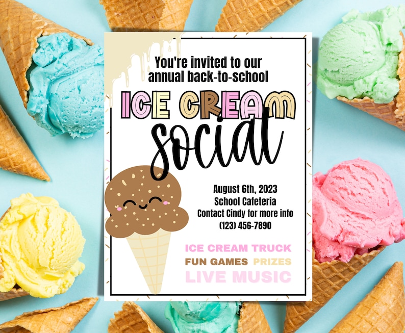 Ice Cream Social Flyer TEMPLATE, Summer Flyer, Summer Fundraiser, PTA ...
