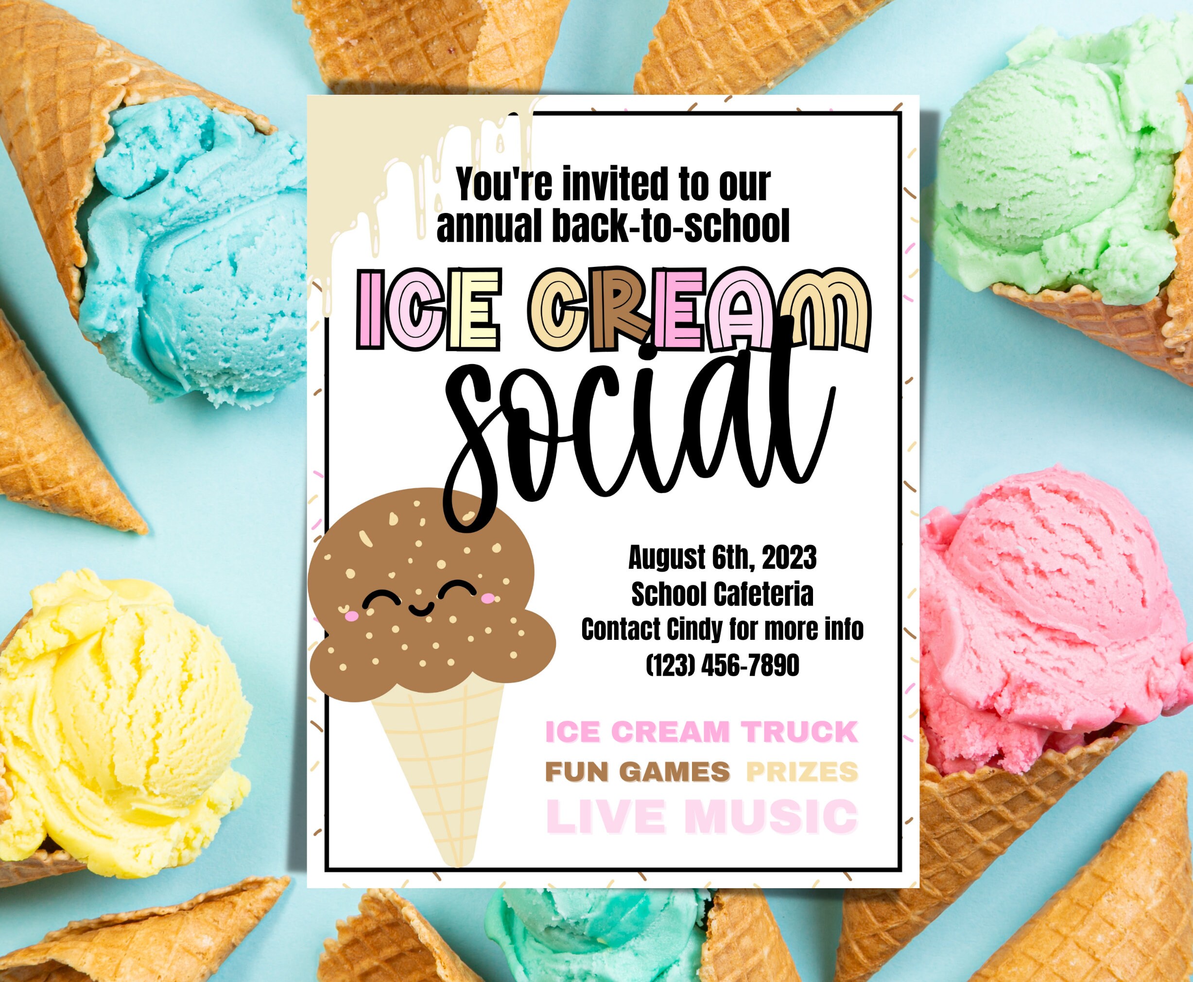Ice Cream Social Flyer TEMPLATE, Summer Flyer, Summer Fundraiser, PTA ...