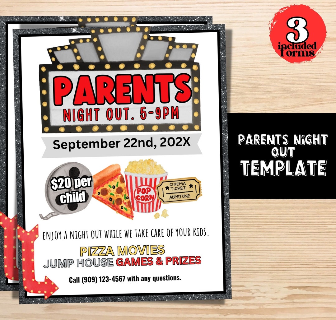 Flyer Parents Night Out | Movie Night Flyer| Parents Night Out Flyer ...