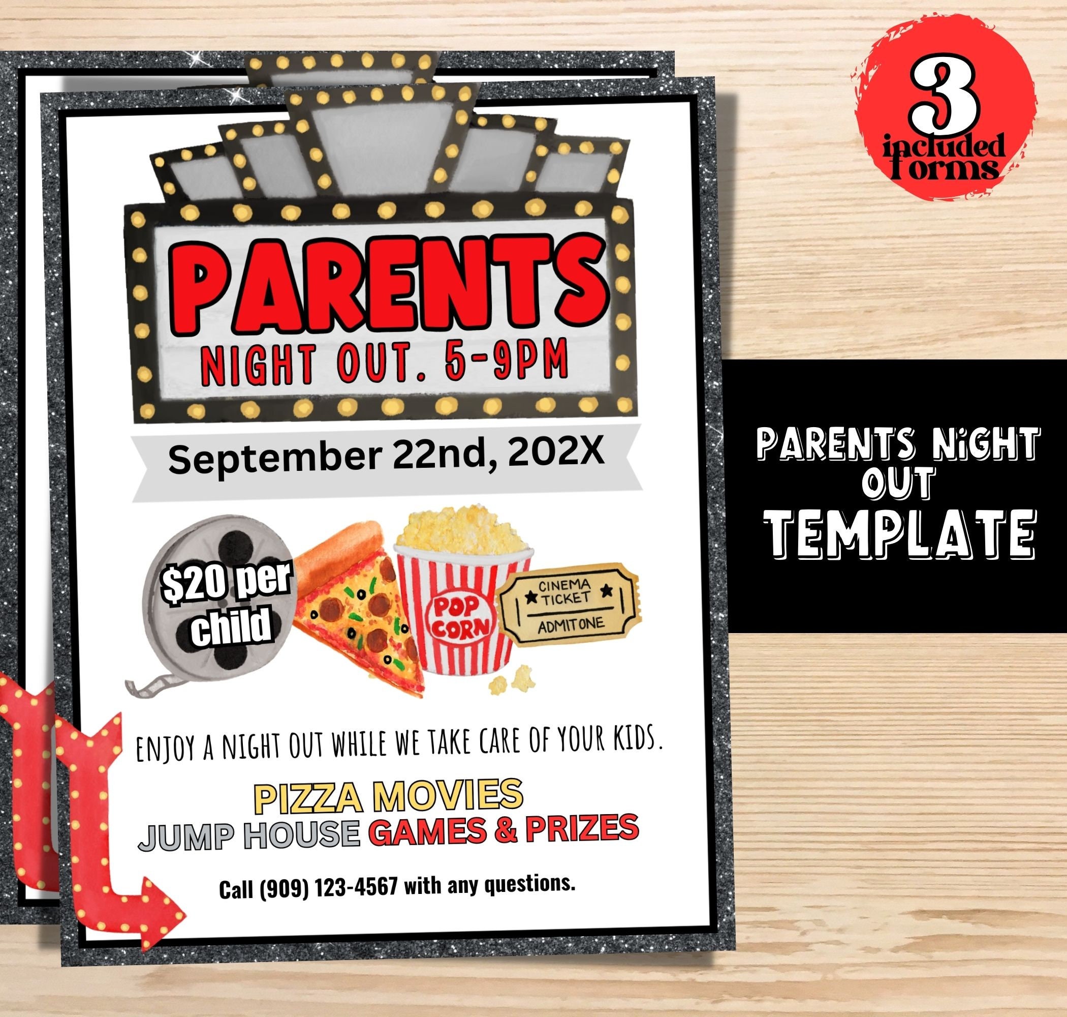 Flyer Parents Night Out | Movie Night Flyer| Parents Night Out Flyer ...