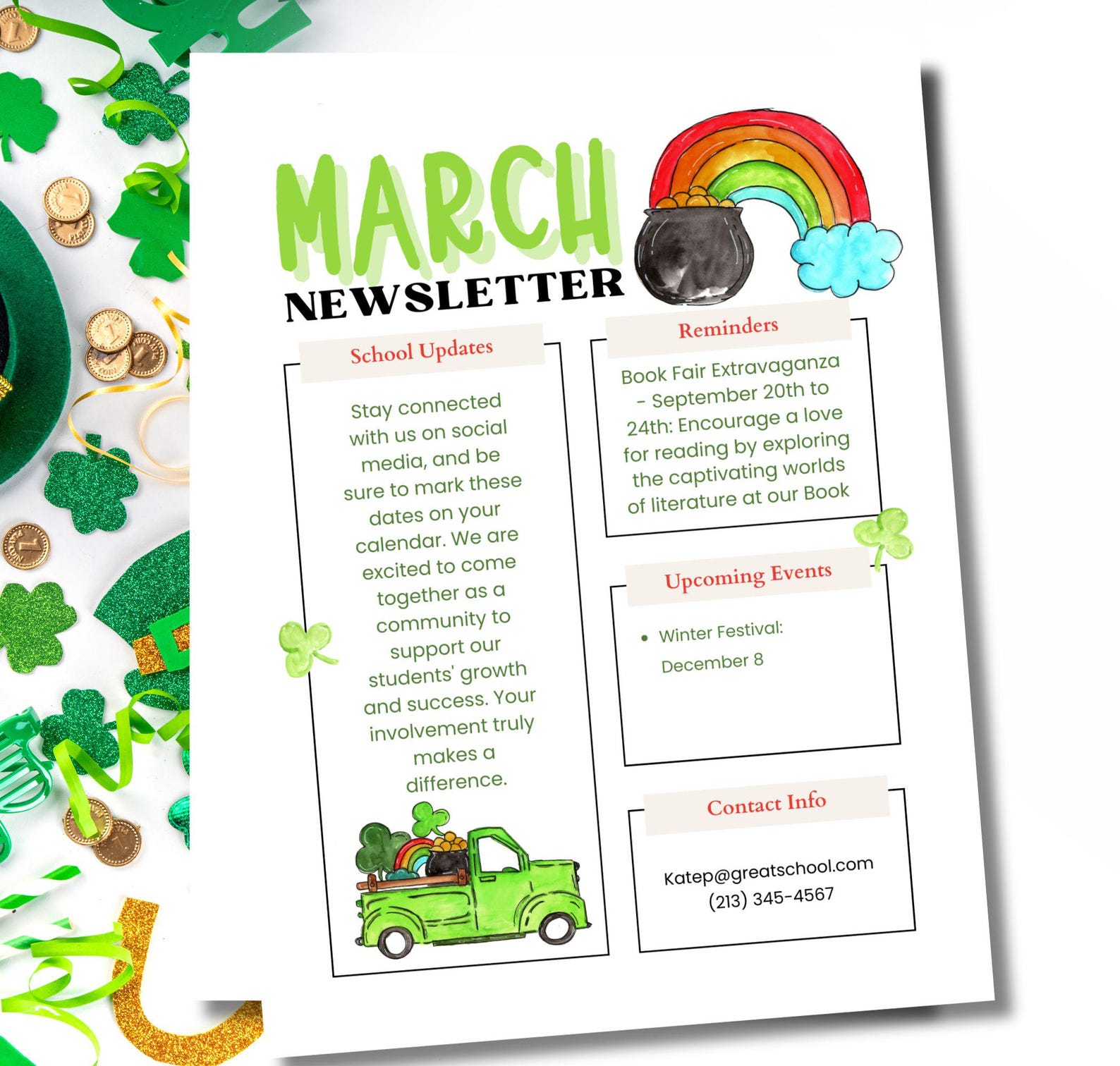 PTA Newsletter | March St. Patrick Newsletter | Daycare Newsletter ...