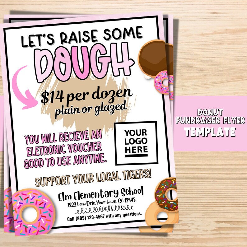 Pink Donut Editable Fundraiser Flyer TEMPLATE, School Fundraiser, PTA ...