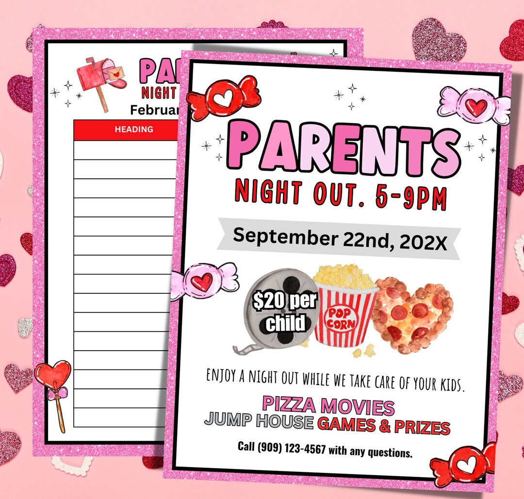 Valentine Flyer Parents Night Out | Movie Night Flyer| Parents Night ...