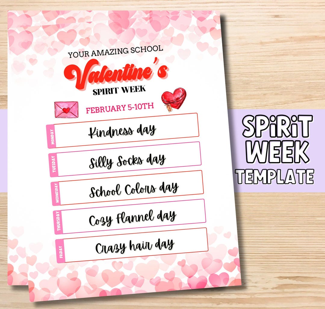 Valentine Spirit Week Template | February Preschool } Valentine's ...