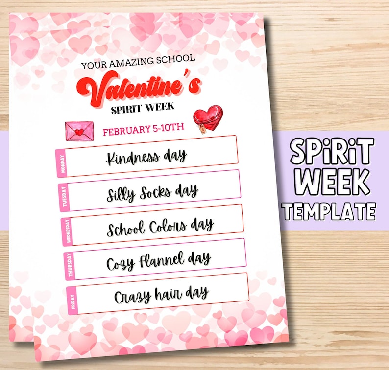 Valentine Spirit Week Template | February Preschool } Valentine's ...