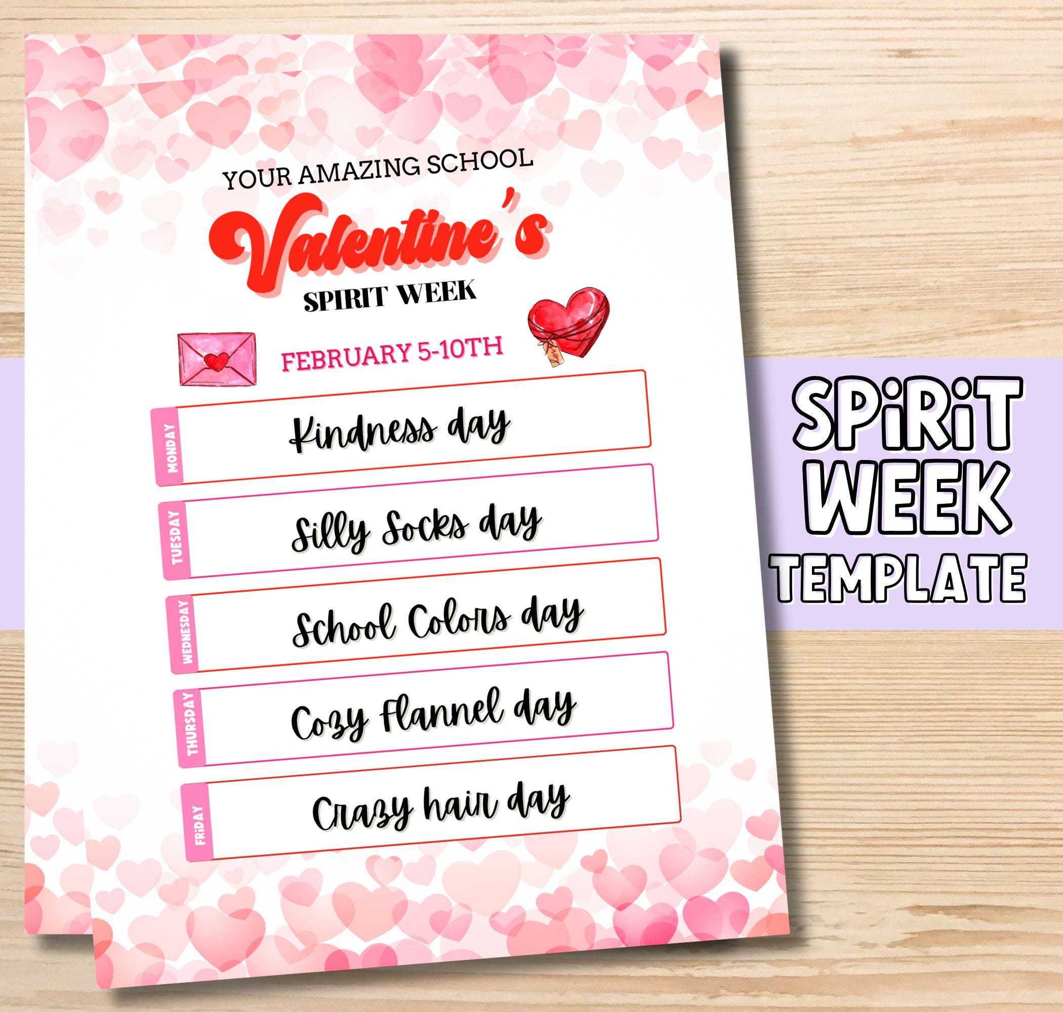 Valentine Spirit Week Template | February Preschool } Valentine's ...
