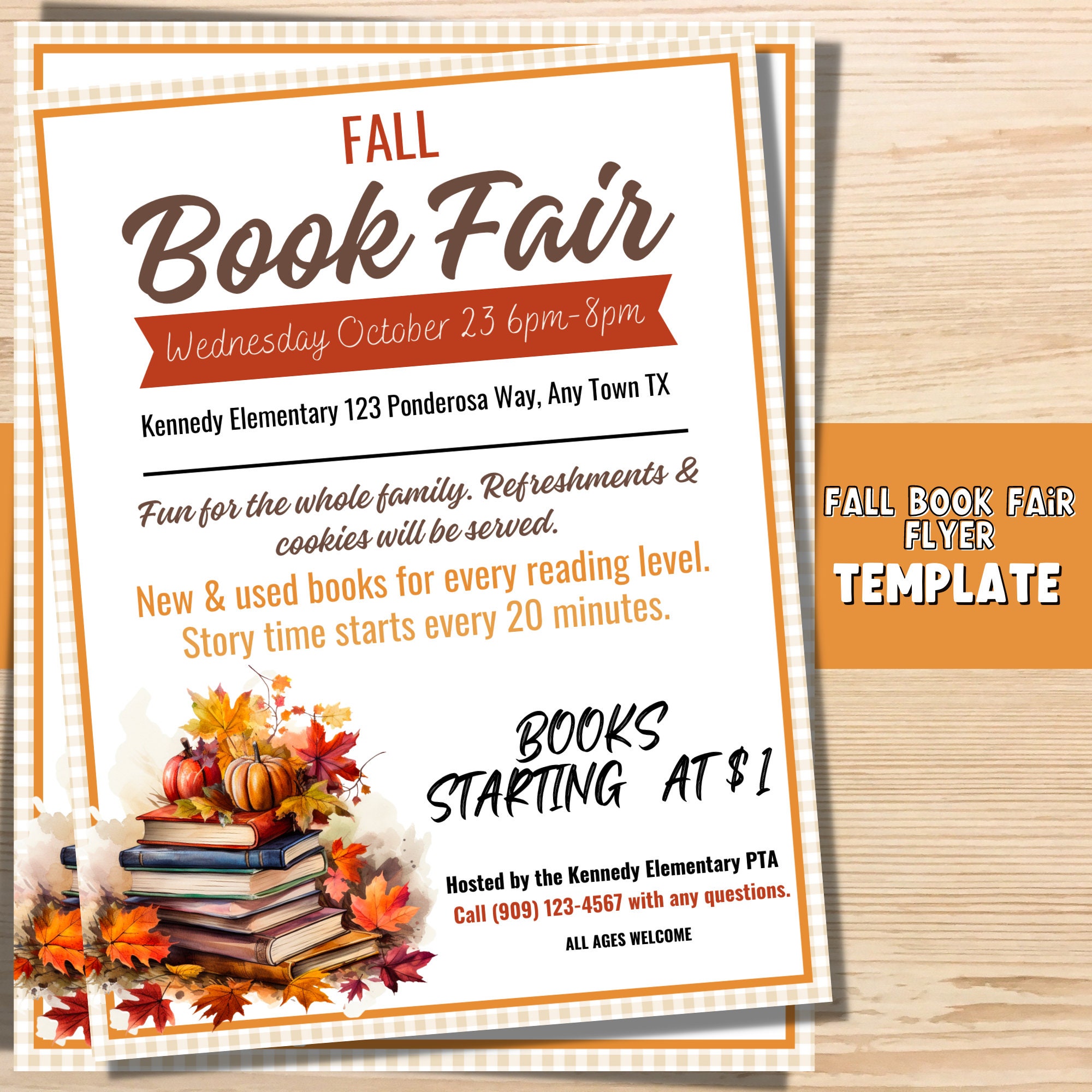 Fall Book Fair Event Flyer | Autumn Flyer Template | Fundraising Event ...