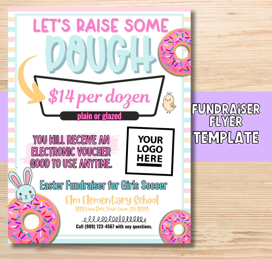 Easter Donut Editable Fundraiser Flyer TEMPLATE, Easter School ...